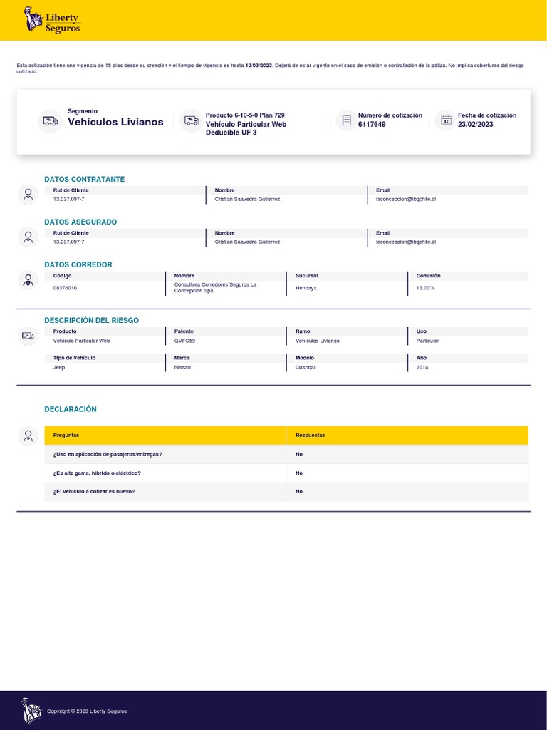 Cotización Liberty | PDF | Seguro | Economias