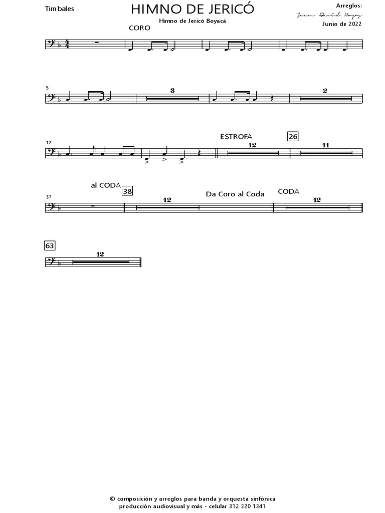 Himno de Jerico Boyacá - Timbales | PDF