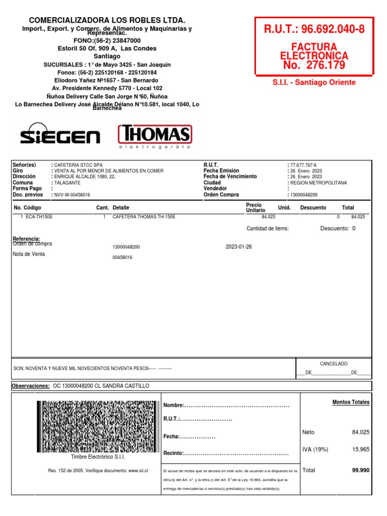 Factura Electronica: Comercializadora Los Robles Ltda | PDF | Marketing