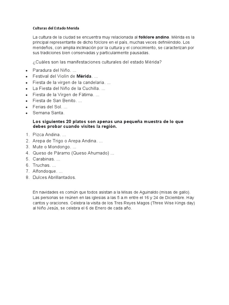 Culturas Del Estado Merida | PDF