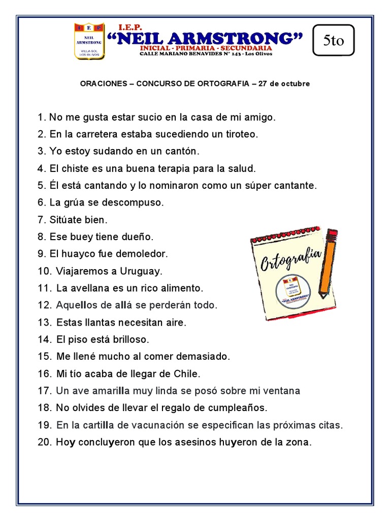 Banco de Oraciones 27 Octu 5to | PDF