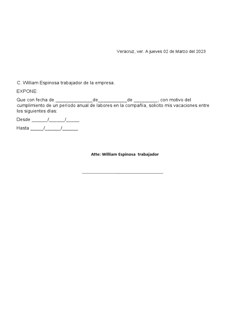 Formulario de Solicitud de Vacaciones | PDF