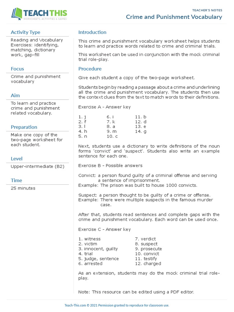 Crime and Punishment Vocabulary | PDF | Witness | Crimes