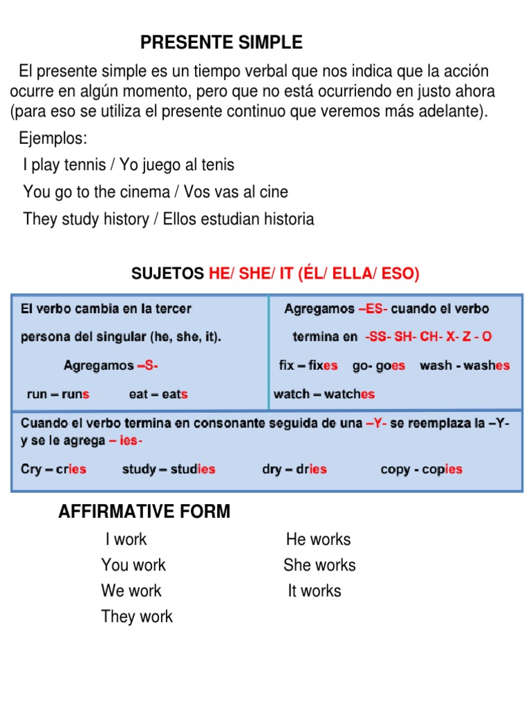 Introducción al Presente Simple en Inglés | PDF | Estudios de idiomas ...