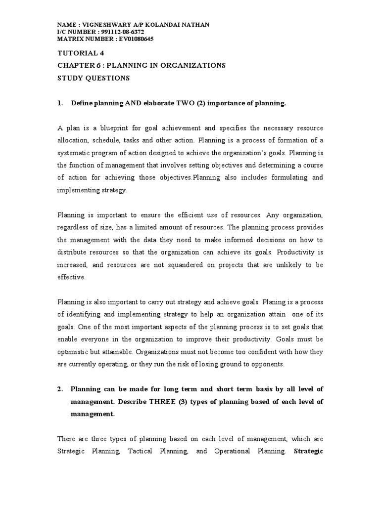 Tutorial 4 (Chapter 6) PDF | PDF | Strategic Planning | Goal