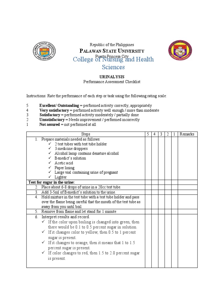Checklist - Urinalysis | PDF | Chemistry