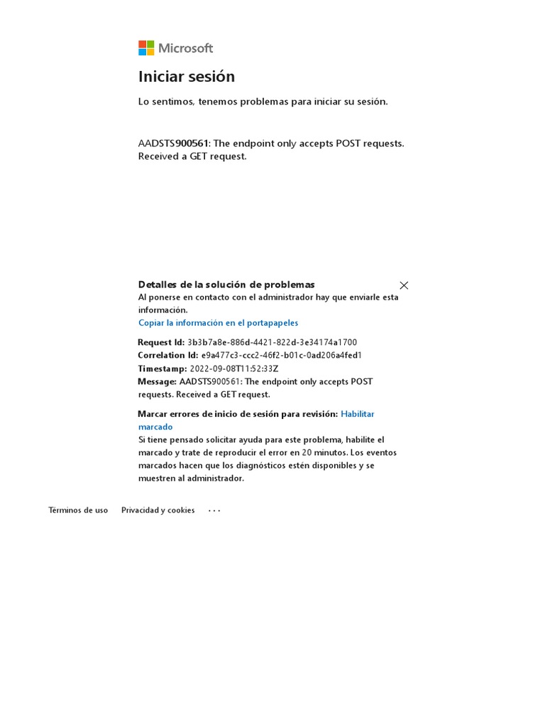 Error AADSTS900561: Solicitud GET no válida | PDF