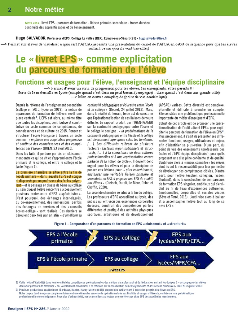 Article 4 Le Livret EPS Comme Explicitation Du Parcours de Formation de ...