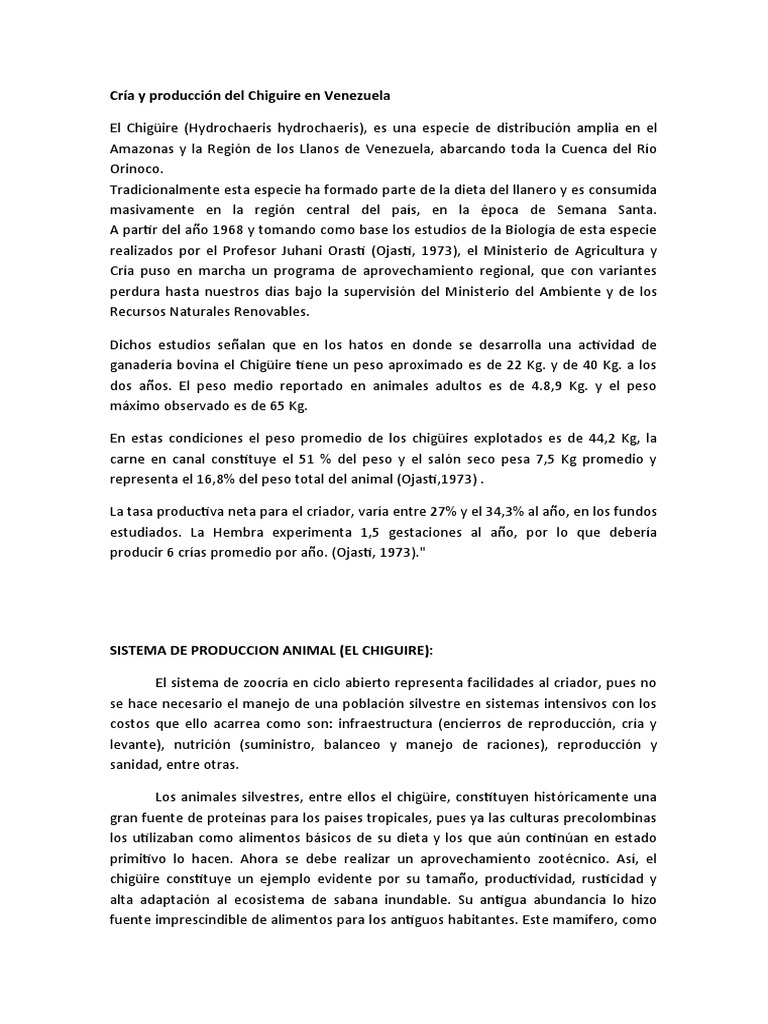 Cría y Producción Del Chiguire en Venezuela Profe | PDF | Carne | Venezuela