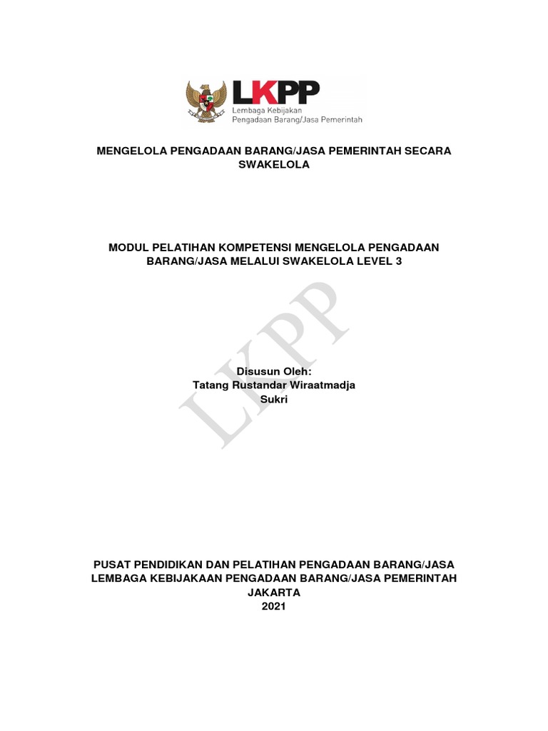 Modul JK Mengelola PBJP Secara Swakelola Level 3 Versi 2 - Rev 11 April 2022 | PDF