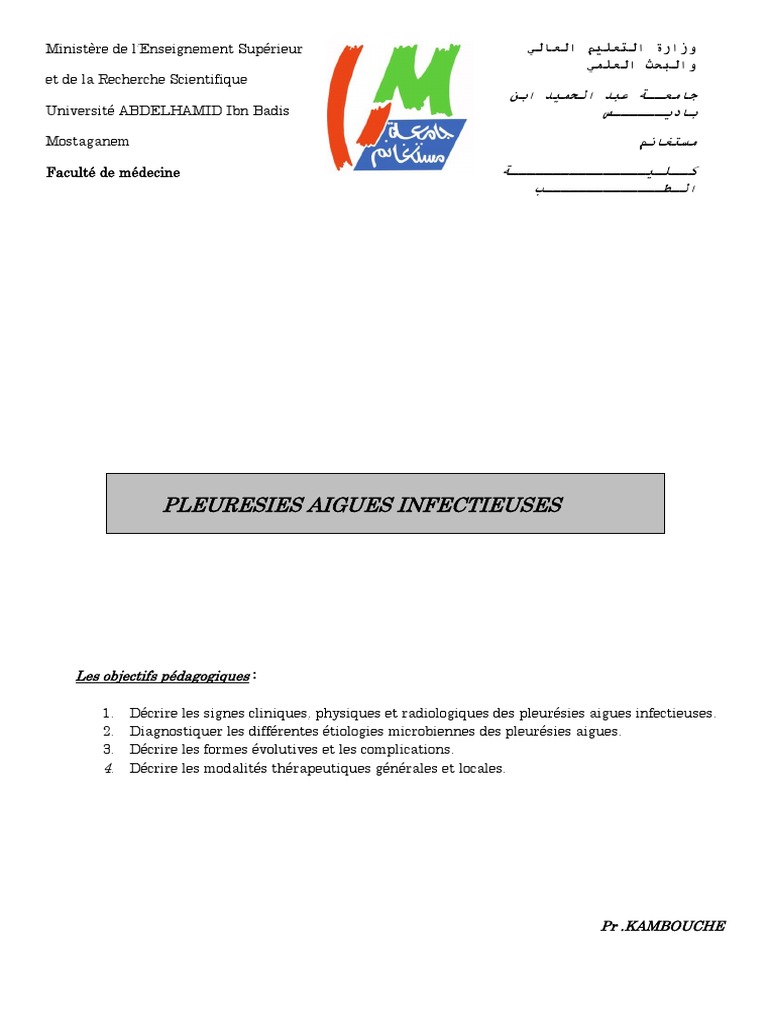 02 Pleuresie Infectieuse Aigue | PDF | Tuberculose | Médecine