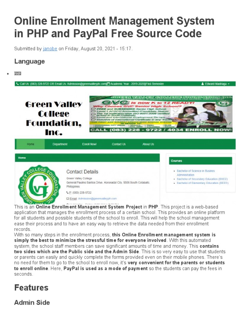 Online Enrollment Management System in PHP and PayPal Free Source Code | PDF | Career & Growth ...