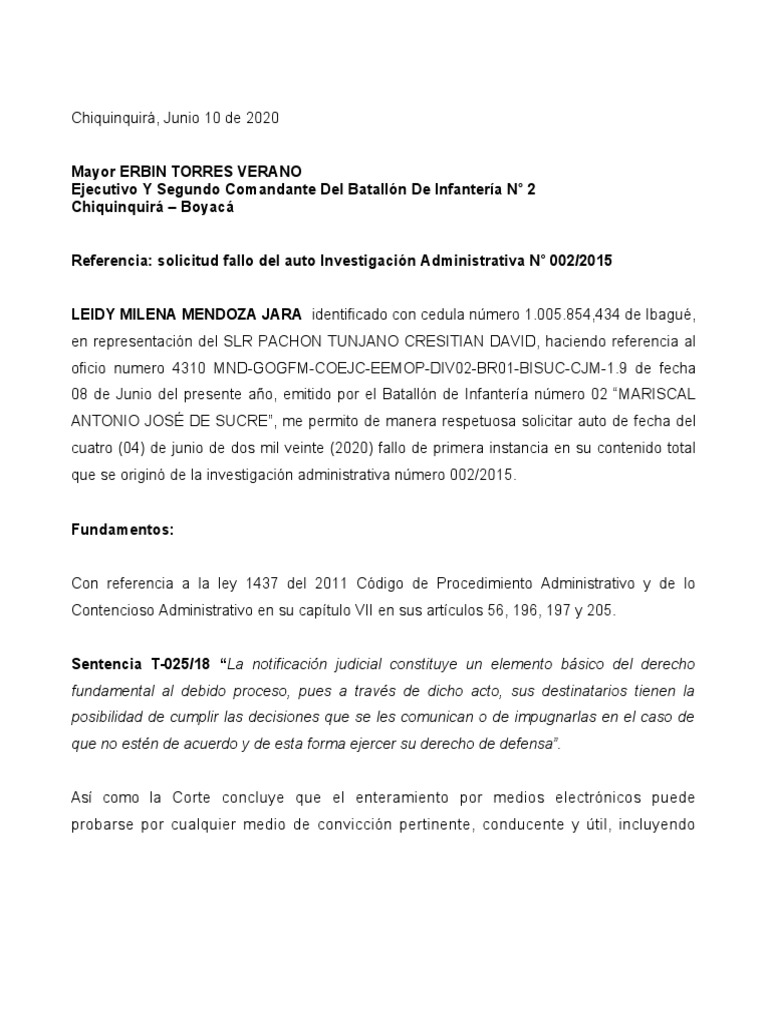 Oficio Solicitud Fallo Primera Instancia | PDF