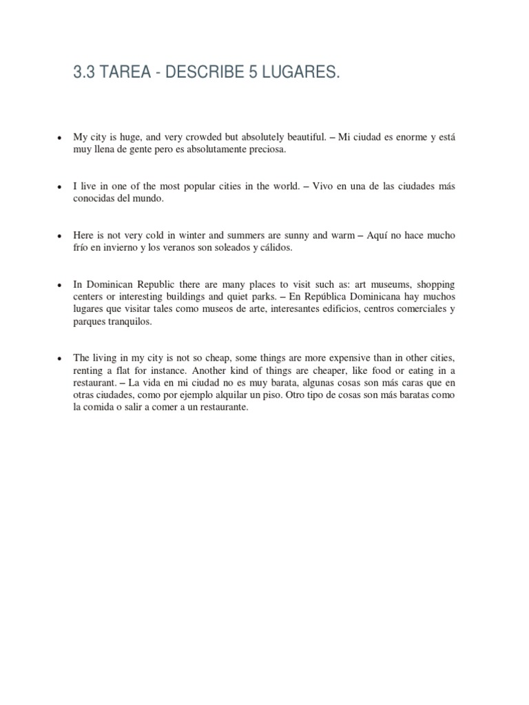 3.3 Tarea - Describe 5 Lugares | PDF