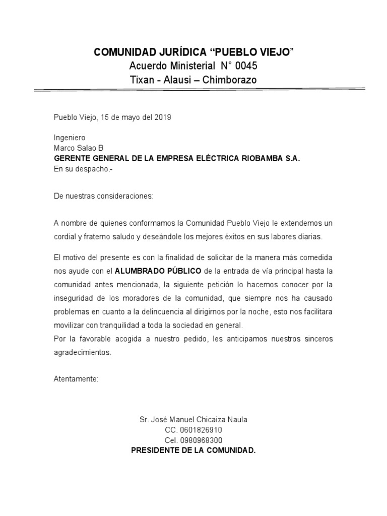 Solicitud de Alumbrado Público en Pueblo Viejo | PDF