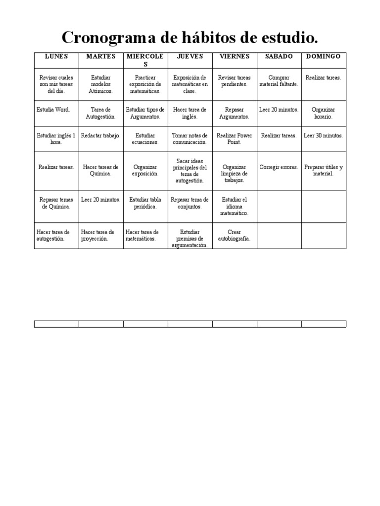 Cronograma Semanal de Hábitos de Estudio | PDF