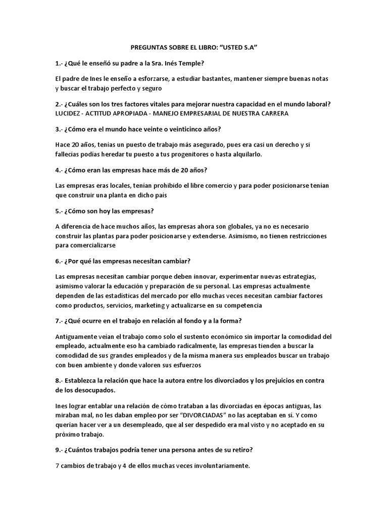 USTED S.A. Respuestas | PDF | Calidad (comercial) | Desempleo