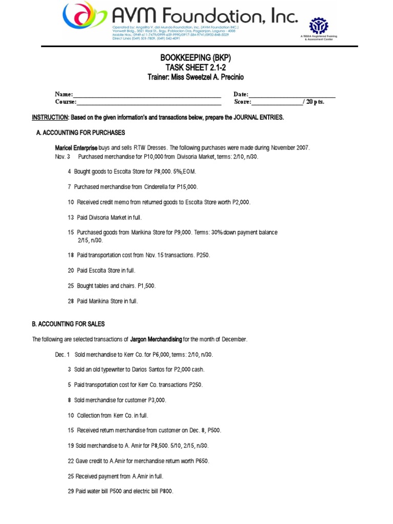 Task Sheet 2.1-2 | PDF | Debits And Credits | Bookkeeping