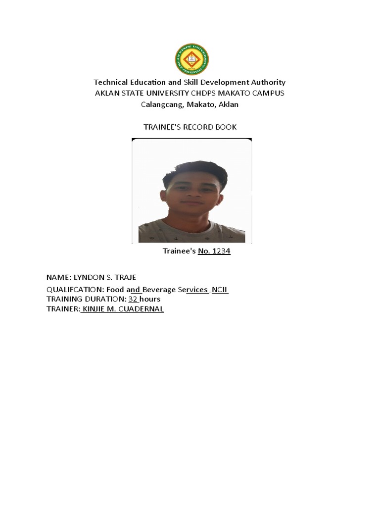 Trainees Record Book Pdf Restaurants Foodservice