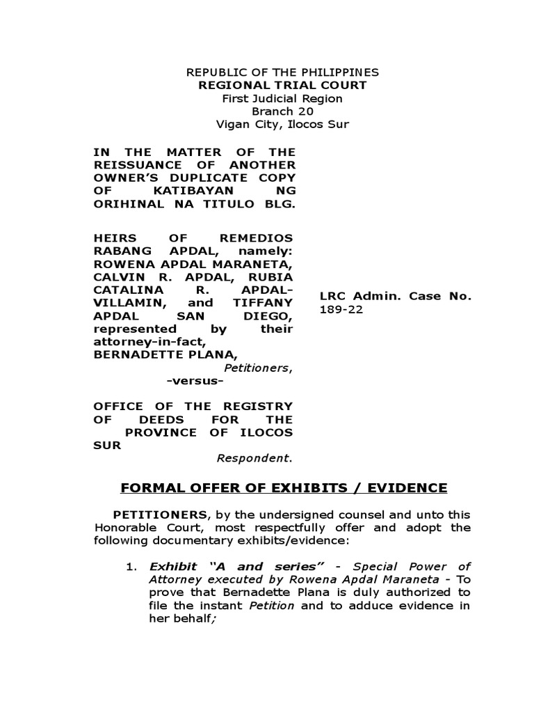 Formal Offer of Exhibits | PDF | Political Law | Legal Procedure