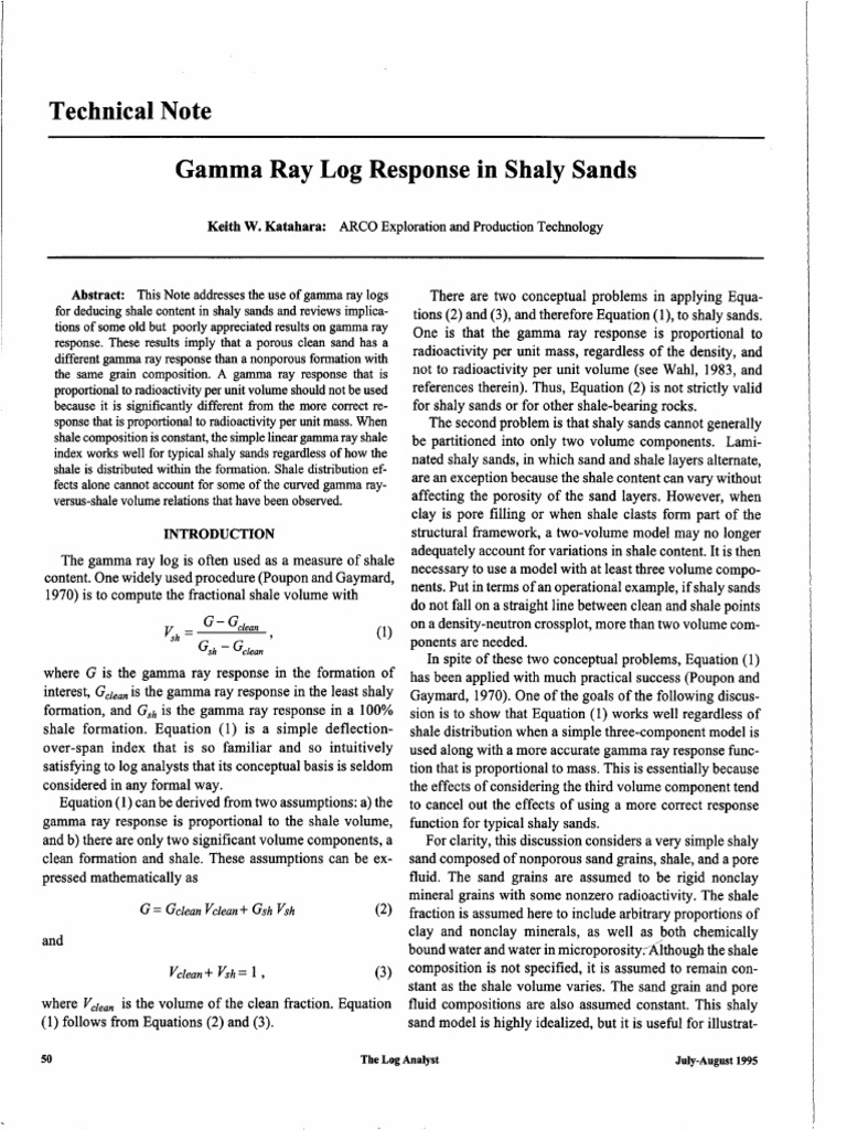 Gamma Ray Log Response in Shaly Sands | PDF | Porosity | Physical Sciences