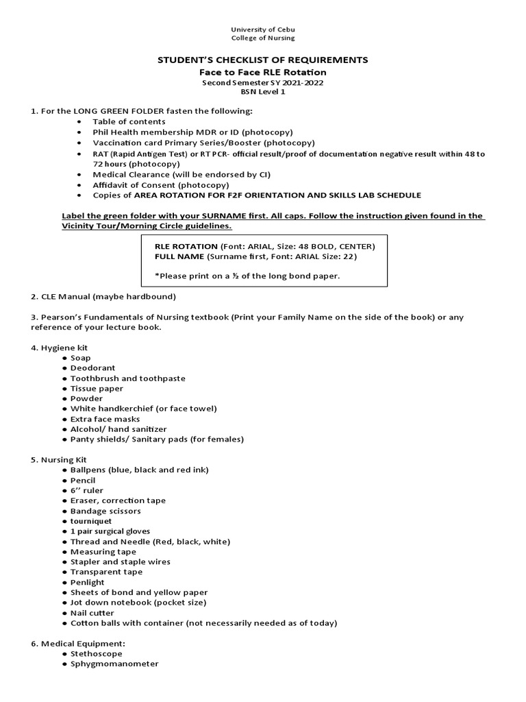 f2f Checklist of Requirements 1 | PDF