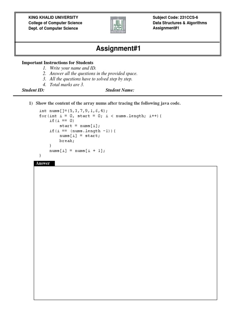 Data Structures and Algorithms Assignment on Arrays, Linked Lists ... Data Structures and Algorithms Assignment on Arrays, Linked Lists ...