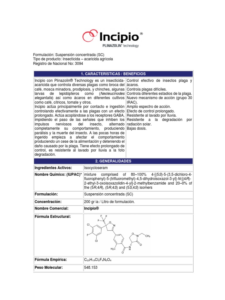 Incipio Ficha Técnica 13sep2022 | PDF | Agua | Insecticida