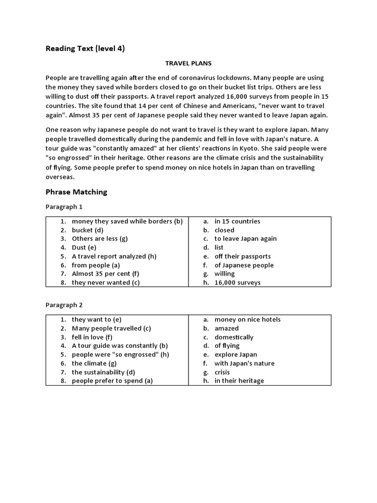 1A - NABILA NAFFA JULIANA - Exercises - Reading Text - Travel Plan | PDF | Japan | Economies