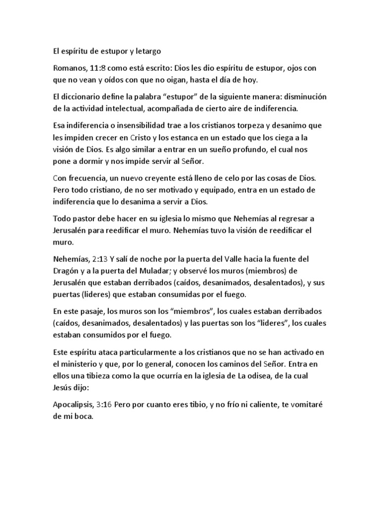Oración contra el espíritu de estupor | PDF | Amor | Jesús