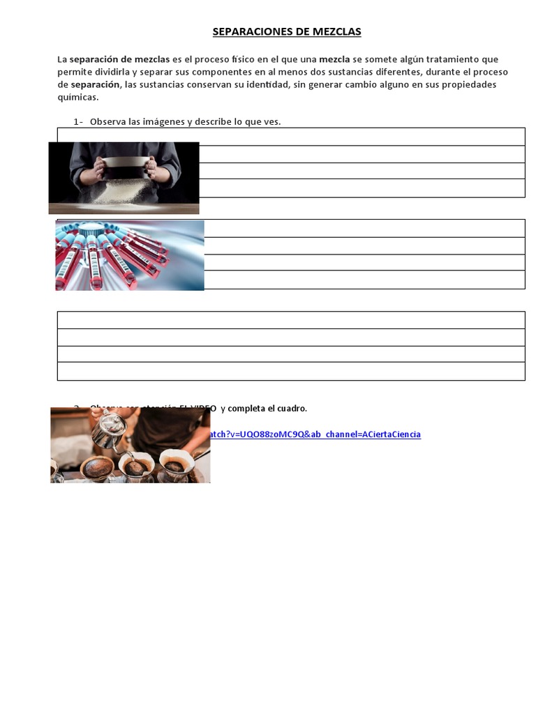Separaciones de Mezclas | PDF | Ciencia y matemáticas | Tecnología