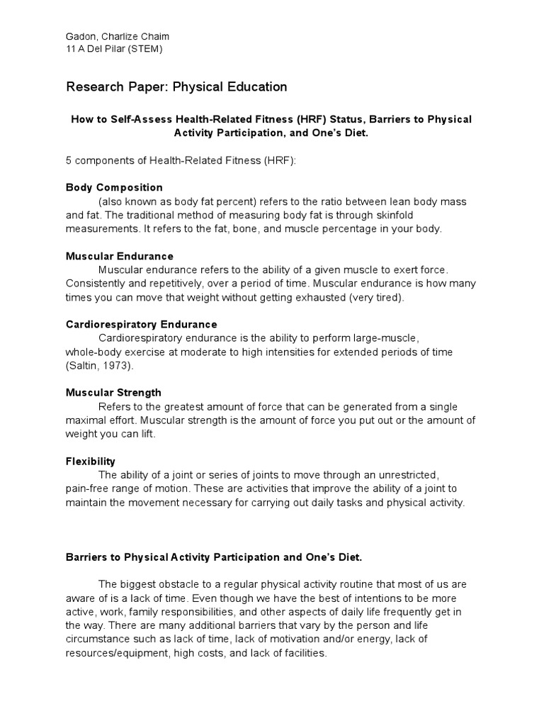 Research Paper Physical Education | PDF | Physical Fitness | Skeletal ...