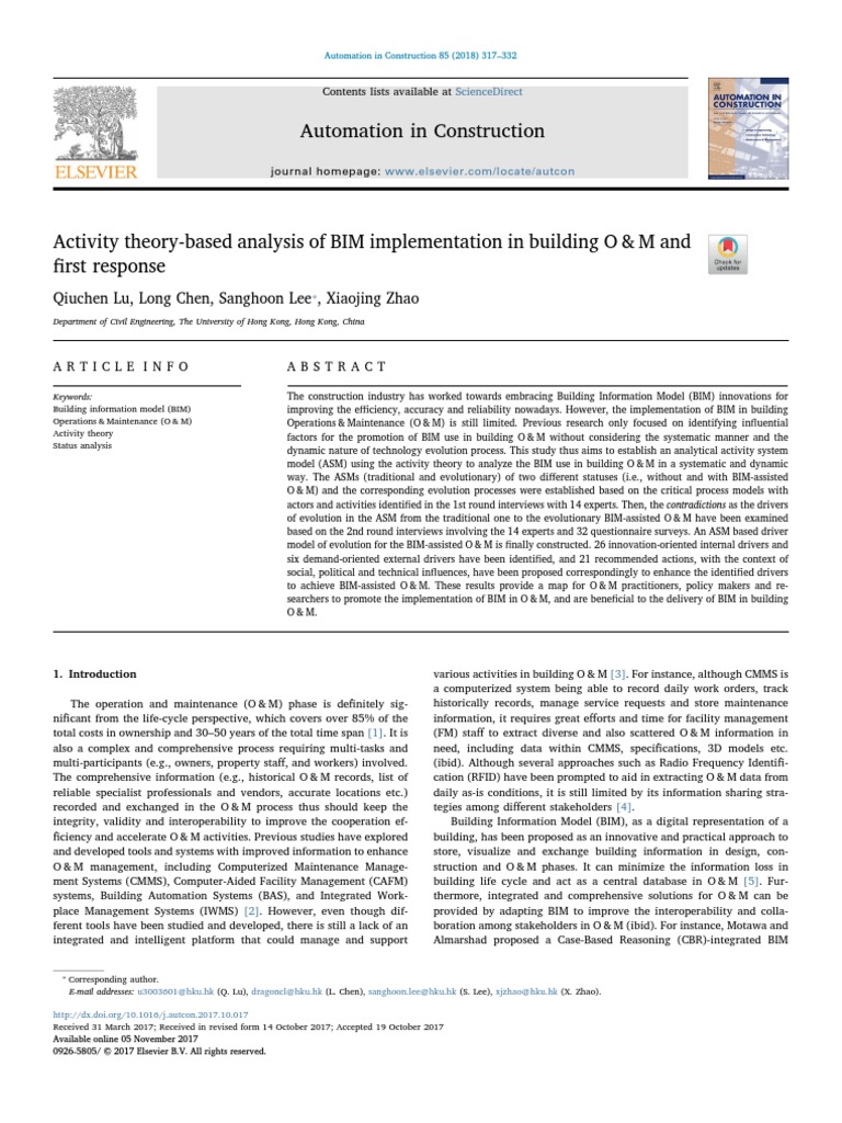 Activity Theory-Based Analysis of BIM Implementation in Building O&M ...