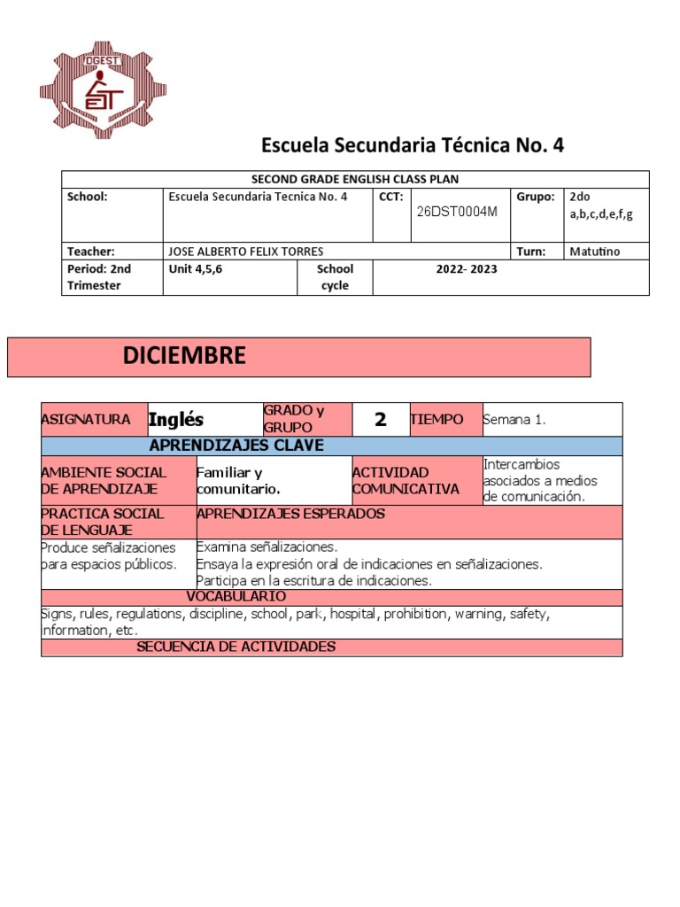 Lesson Plan Trimestre 2 2nd Grade | PDF | Diccionario | Lingüística