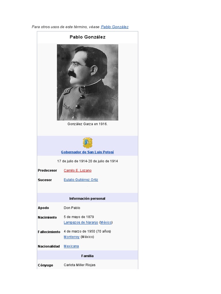 Biografía de Pablo González Garza | PDF | revolución mejicana | Guerras ...
