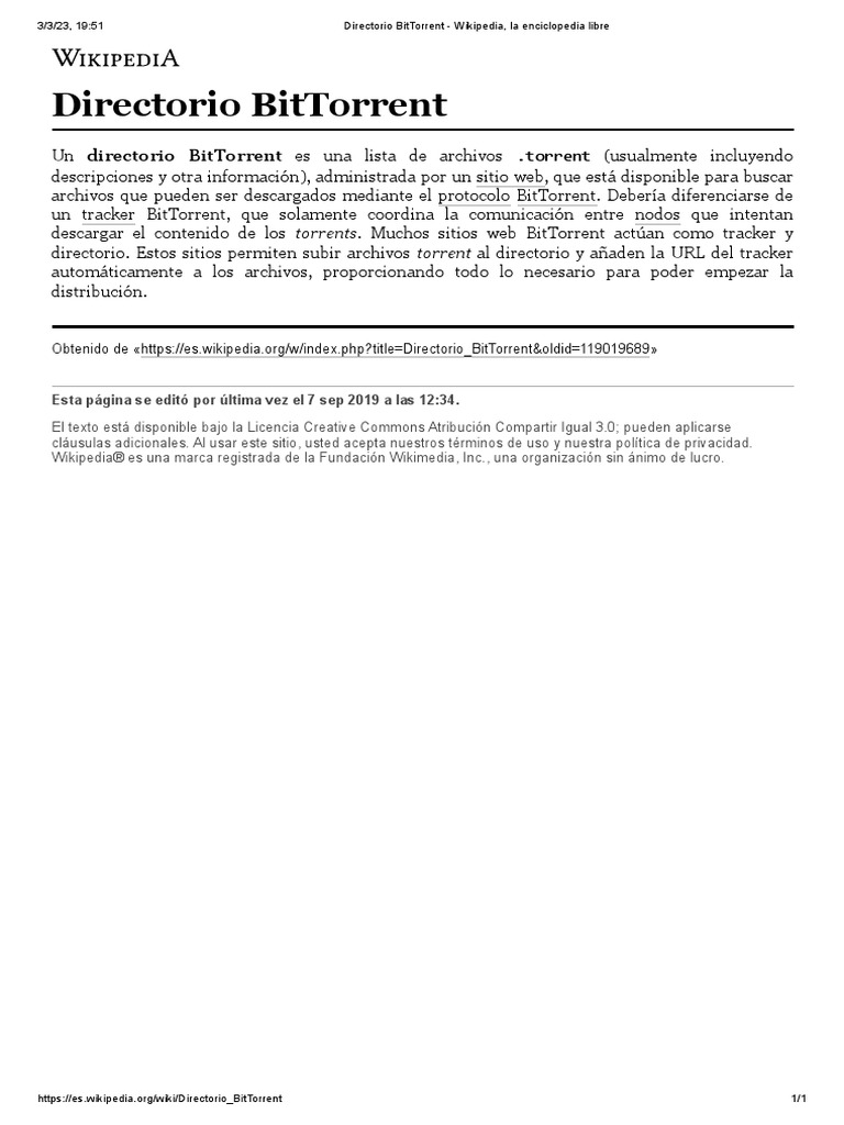 Directorio BitTorrent - Wikipedia, La Enciclopedia Libre | PDF
