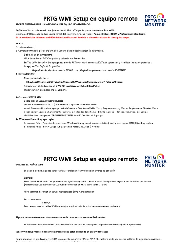 How To Set Up WMI For PRTG | PDF | Microsoft Windows | La seguridad informática