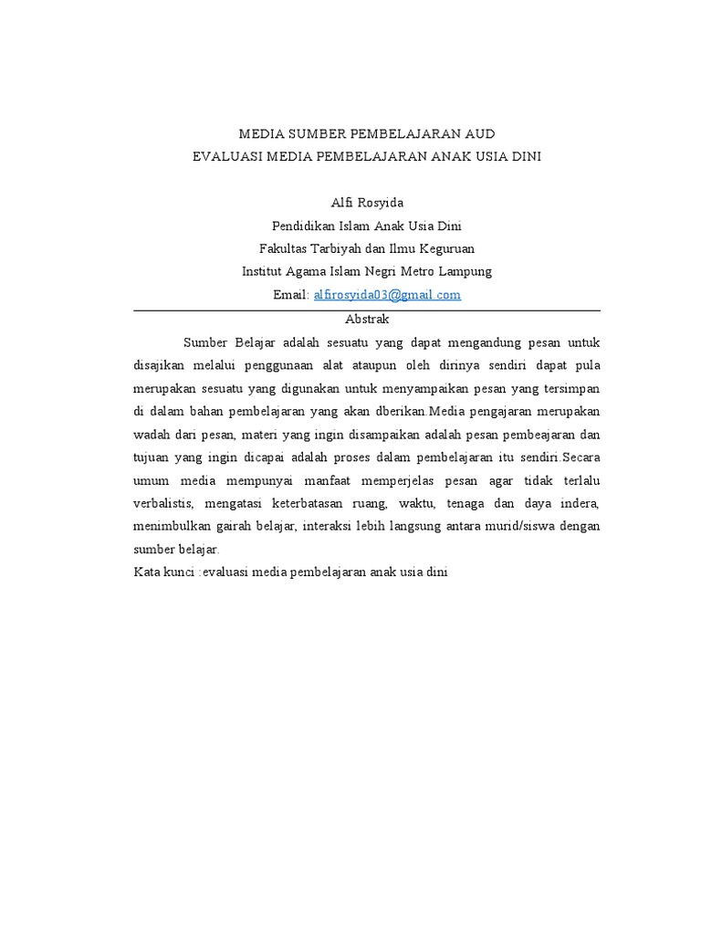 Jurnal MEDIA SUMBER PEMBELAJARAN AUD Alfi-1 | PDF