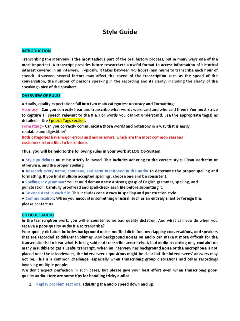 2021 - Transcription Style Guide | PDF | Ellipsis | Comma