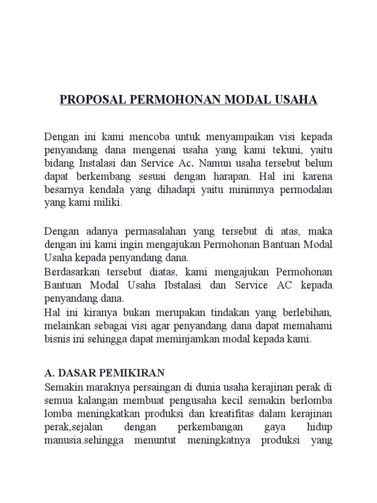 Proposal Permohonan Modal Usaha | PDF