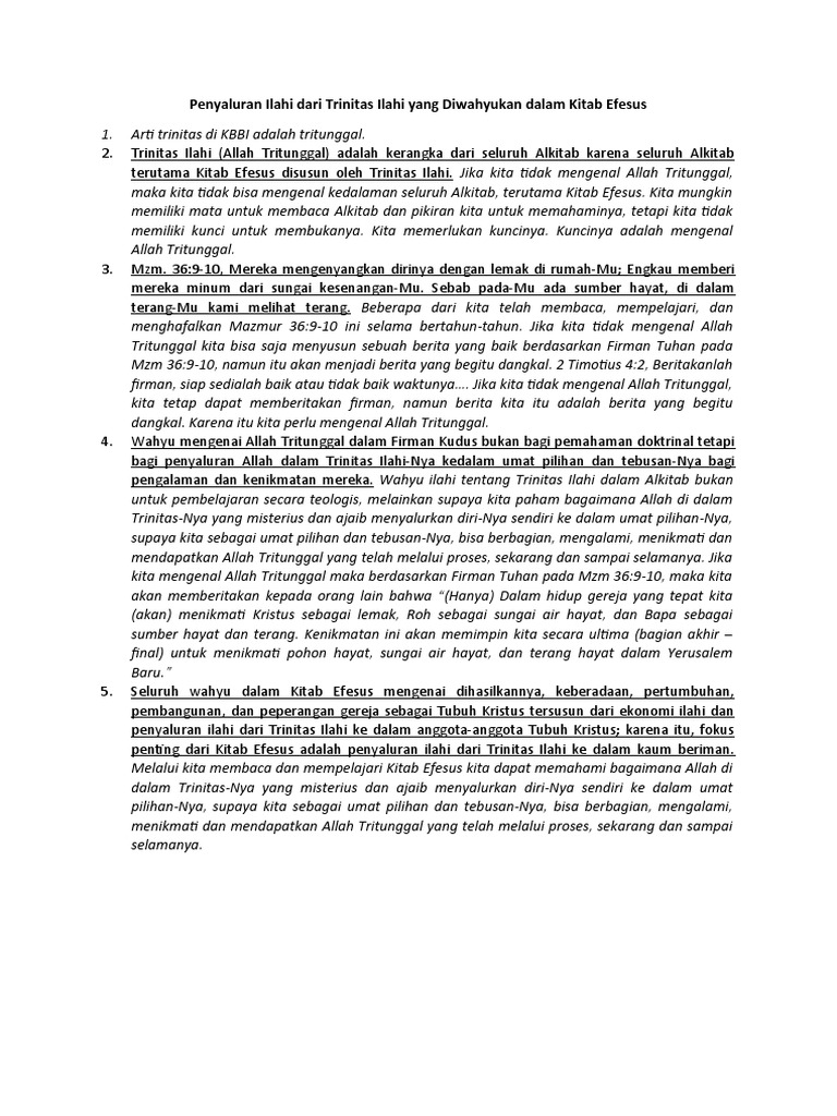 Penyaluran Ilahi Dari Trinitas Ilahi Yang Diwahyukan Dalam Kitab Efesus ...