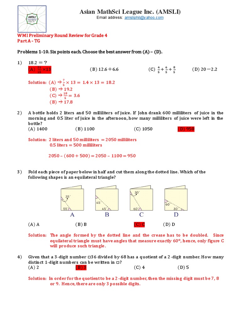 Grade 4 Math Problem Review | PDF | Geometry | Elementary Geometry
