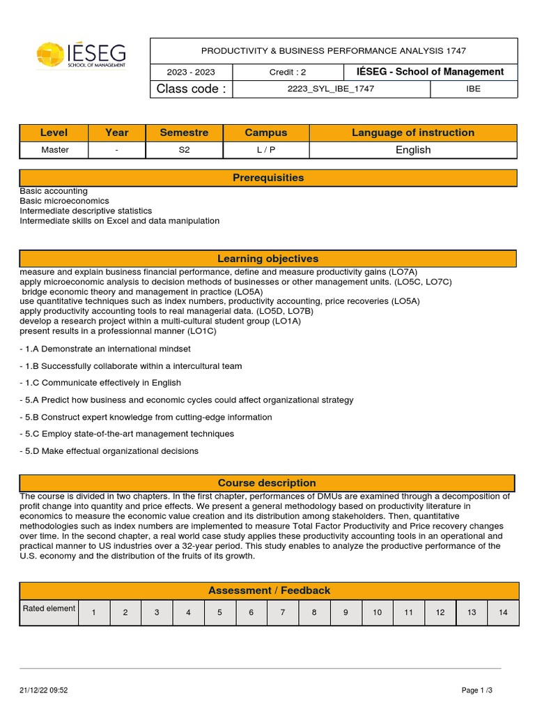 Ieseg Fiche Cours en | PDF | Methodology | Economics