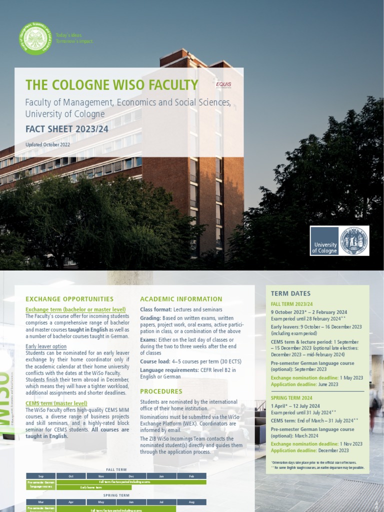 Cologne WiSo Factsheet 2023 24 221012 | PDF | University