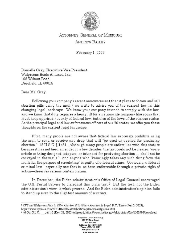 Letter From Attorneys General in 20 States Warning CVS and Walgreens ...
