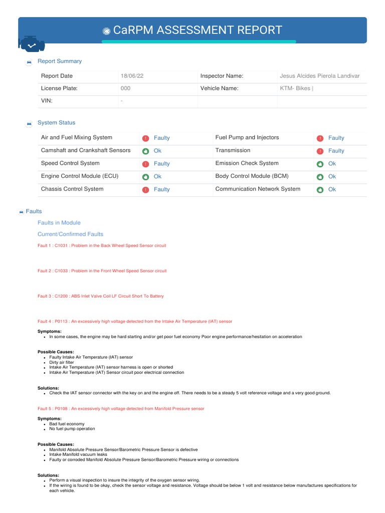 CaRPM Assessment Report Reveals Faulty Systems | PDF | Rotating ...