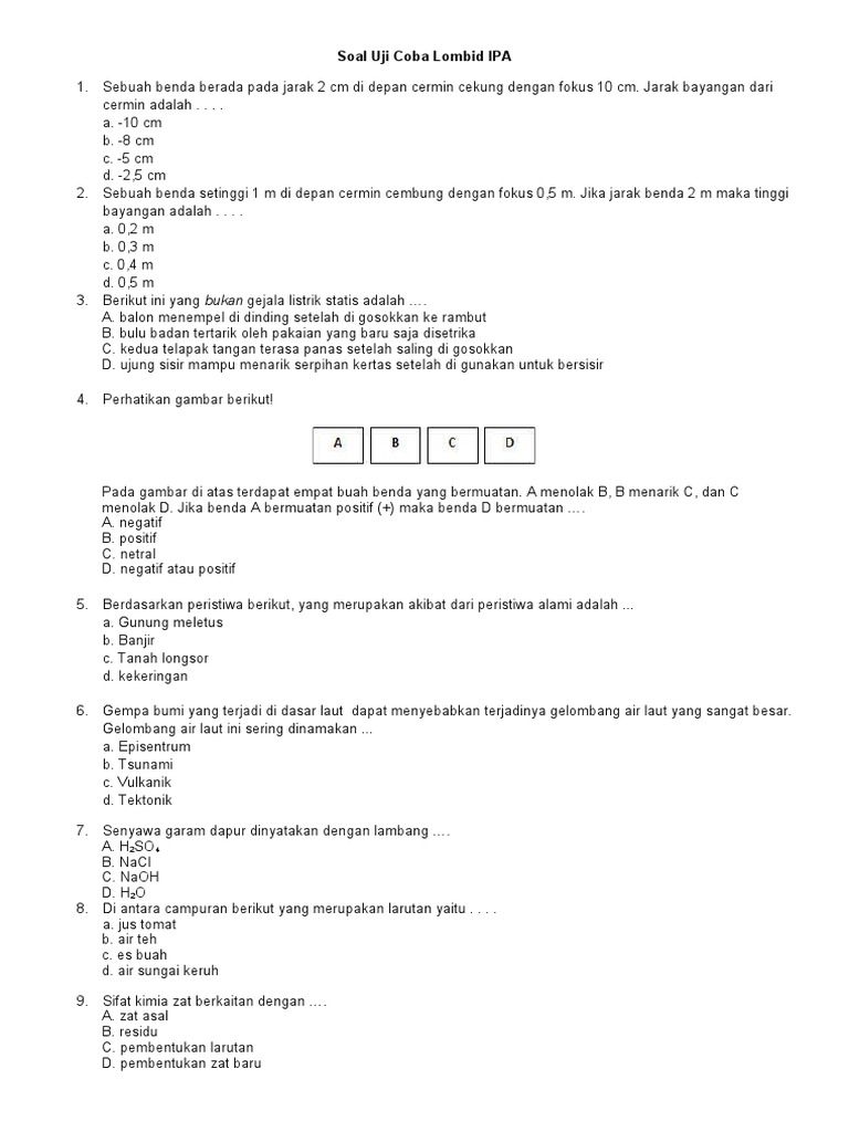 Soal Uji Coba Lombid IPA... | PDF | Sains & Matematika