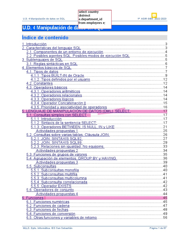 GBD UD4 Manipulación Datos SQL. | PDF | SQL | Bases de datos