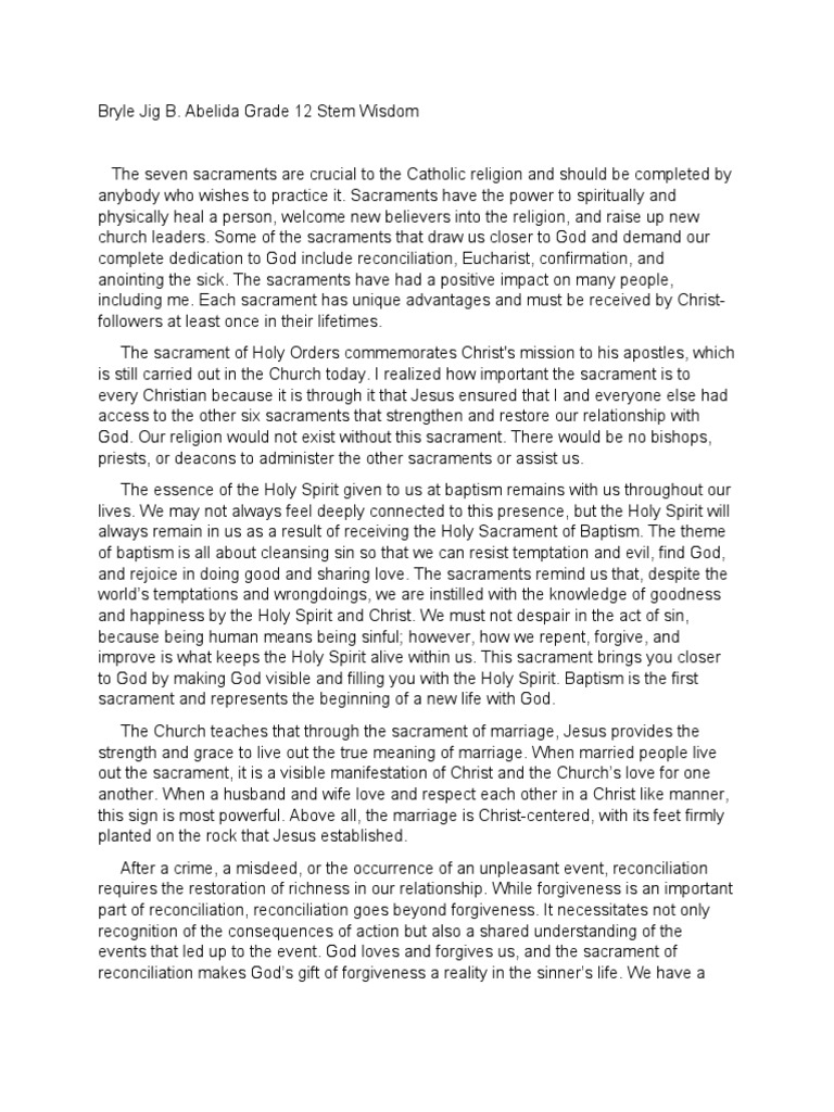Reflection About The Seven Sacraments by Bryle Jig Abelida | PDF | Sacraments | Jesus