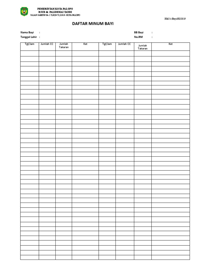 Daftar Minum Bayi RSUD Paloppo | PDF